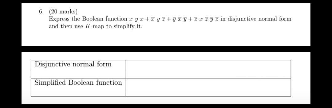 Solved 6. (20 marks) Express the Boolean function | Chegg.com