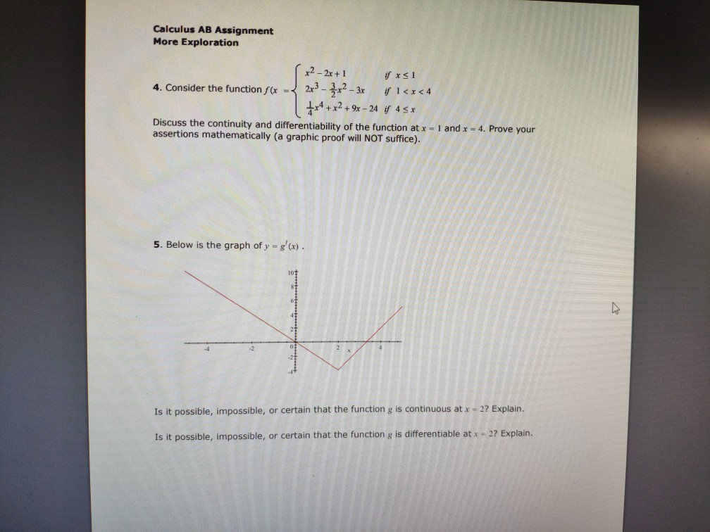 Solved Calculus AB Assignment More Exploration 4" Consider | Chegg.com