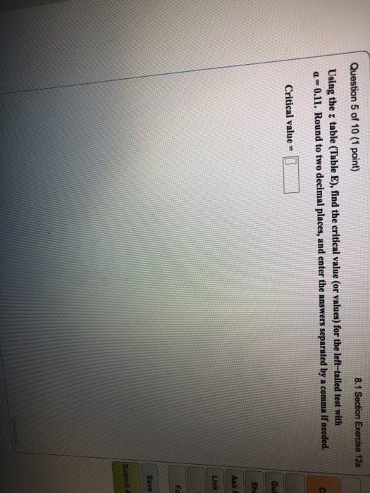 Solved Question 5 of 10 (1 point) Using the z table (Table | Chegg.com