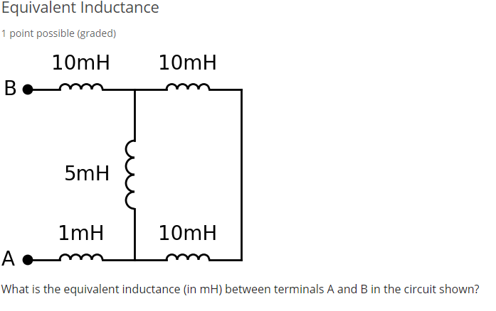 Solved Equivalent Inductance 1 point possible (graded) 10mH | Chegg.com