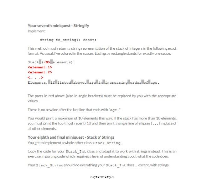 Solved Here Is The Specification For Your Stackint Class 