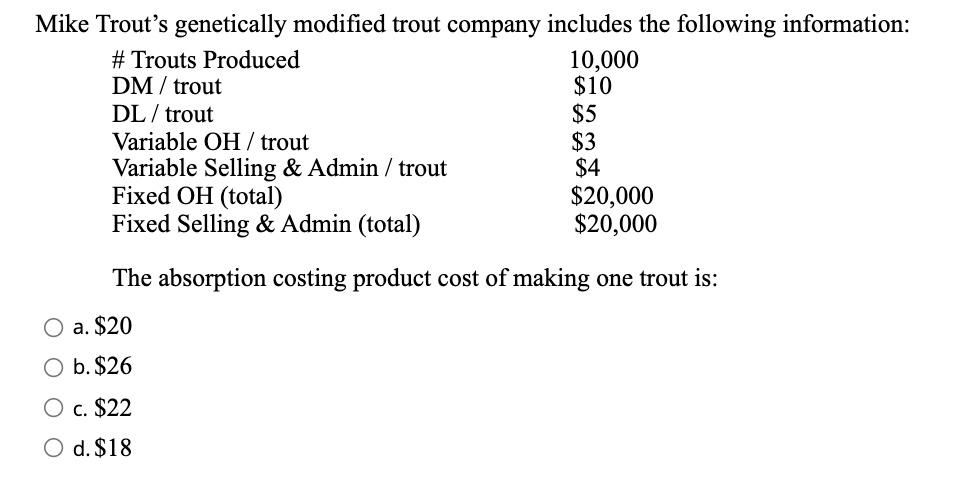 Solved Mike Trout's genetically modified trout company | Chegg.com