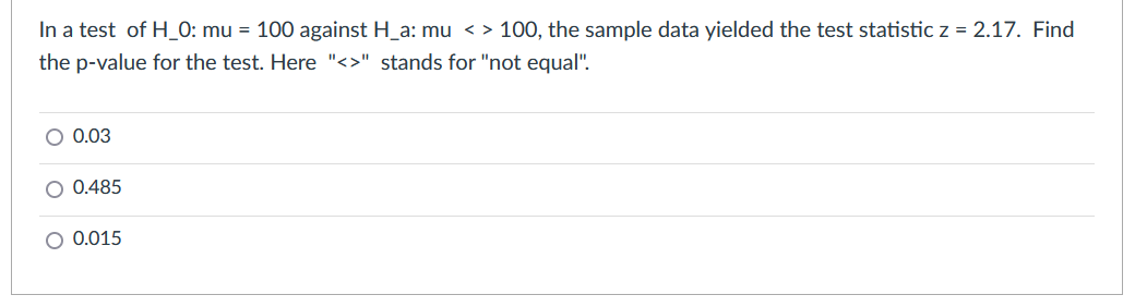 Solved In a test of H_0: mu = 100 against H_a: mu 100, | Chegg.com