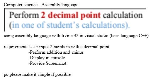 Computer science - Assembly language Perform 2 | Chegg.com