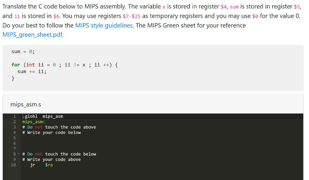 Solved Translate the C code below to MIPS assembly. The | Chegg.com