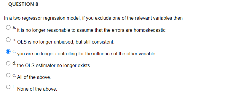 Solved In a two regressor regression model, if you exclude | Chegg.com