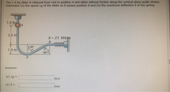 Solved The 1.4-kg slider is released from rest in position A | Chegg.com