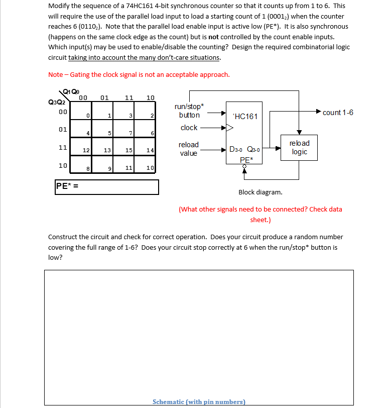 Solved Modify the sequence of a 74HC161 4-bit synchronous | Chegg.com