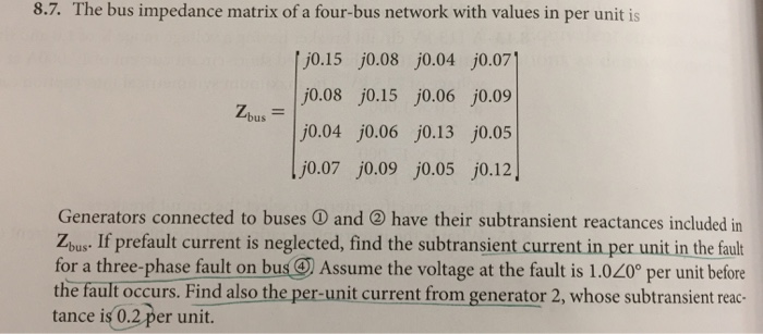 Solved 8.7. The bus impedance matrix of a four-bus network | Chegg.com