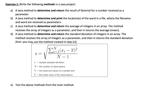 Solved Exercise 1: Write the following methods in a Java | Chegg.com