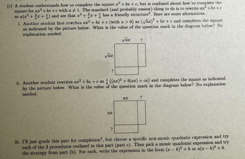(c) ﻿A student understands how to complete the square | Chegg.com