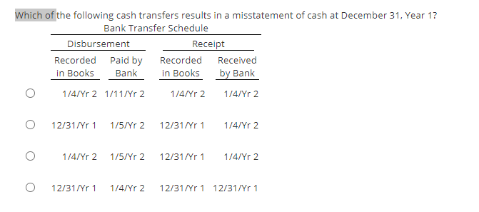 Solved Which of the following cash transfers results in a | Chegg.com