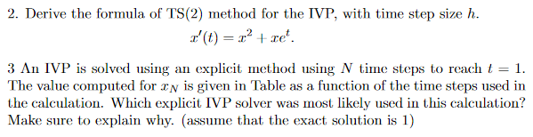 Solved 2. Derive the formula of TS(2) method for the IVP, | Chegg.com