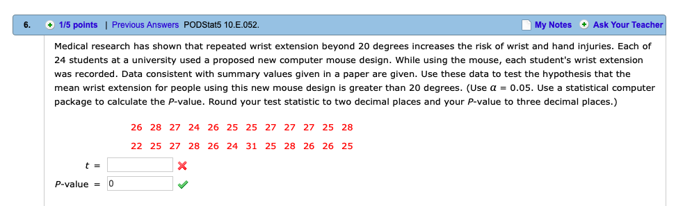 Solved 6. 1/5 points | Previous Answers PODStat5 10.E.052. | Chegg.com Solved 6. 1/5 points | Previous Answers PODStat5 10.E.052. | Chegg.com