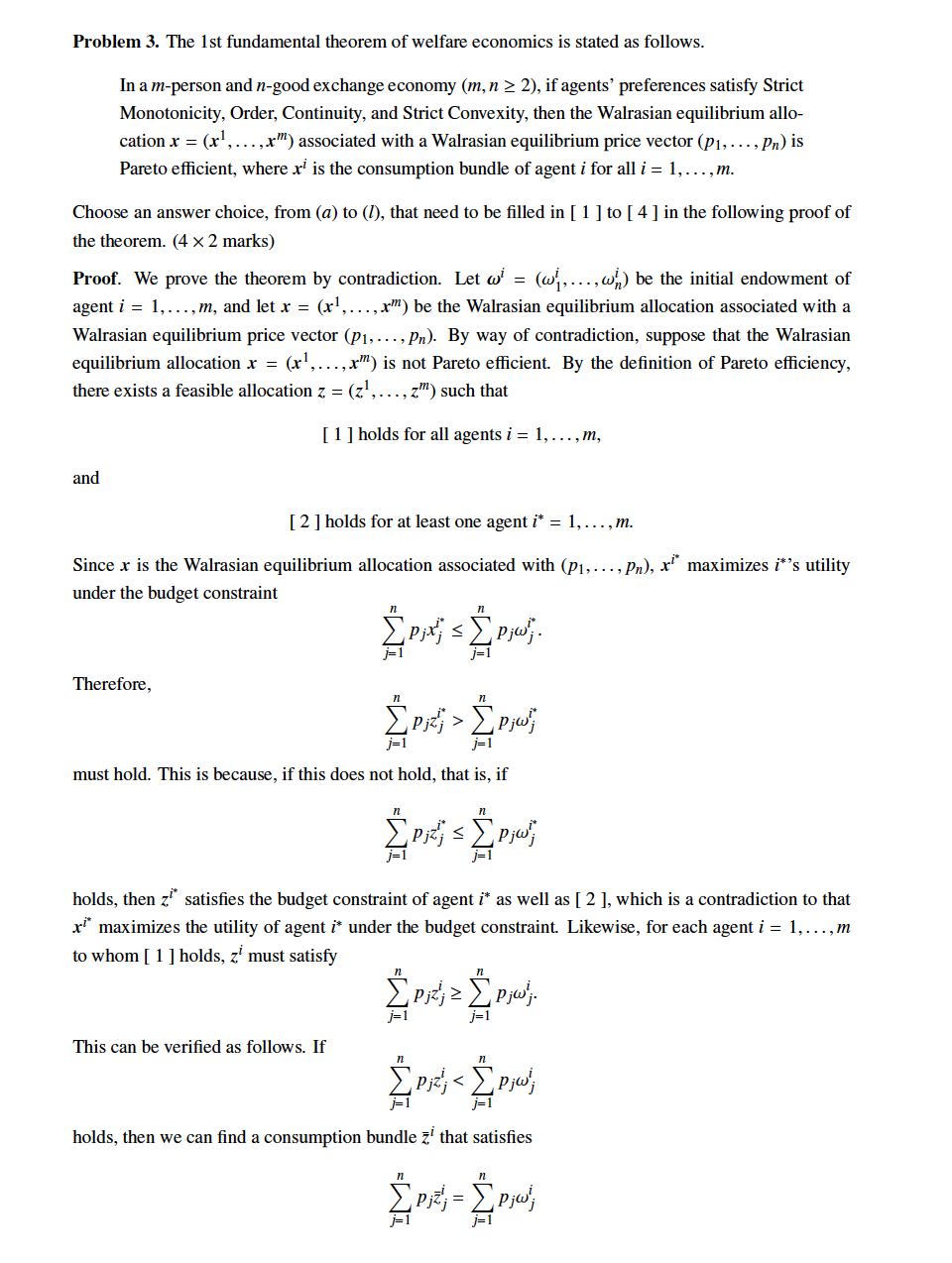 Problem 3. The 1st fundamental theorem of welfare | Chegg.com