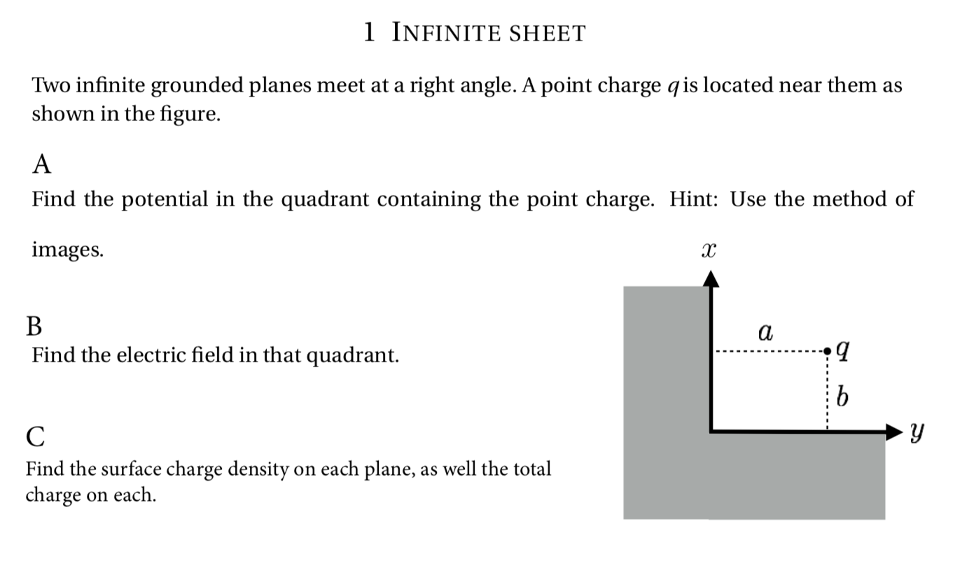Solved 1 INFINITE SHEET Two infinite grounded planes meet at | Chegg.com