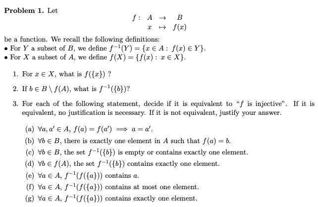 Solved Problem 1. Let f: A + B 2 + f(2) be a function. We | Chegg.com