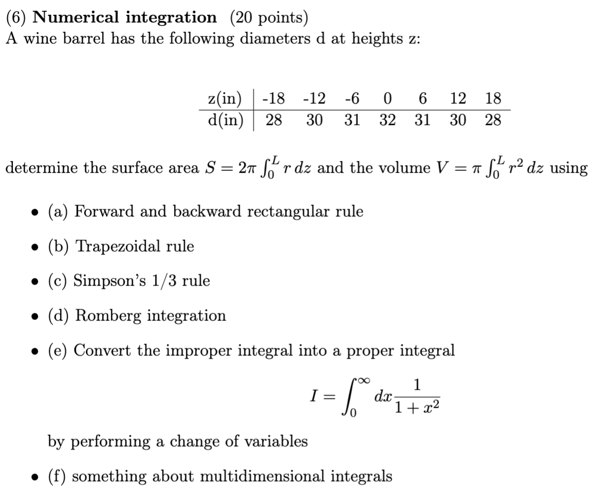(6) Numerical integration (20 points) A wine barrel | Chegg.com