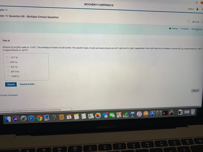 Solved MCCHEM111ASPRING19 JAMES pter 11 ter 11 Question 80- | Chegg.com