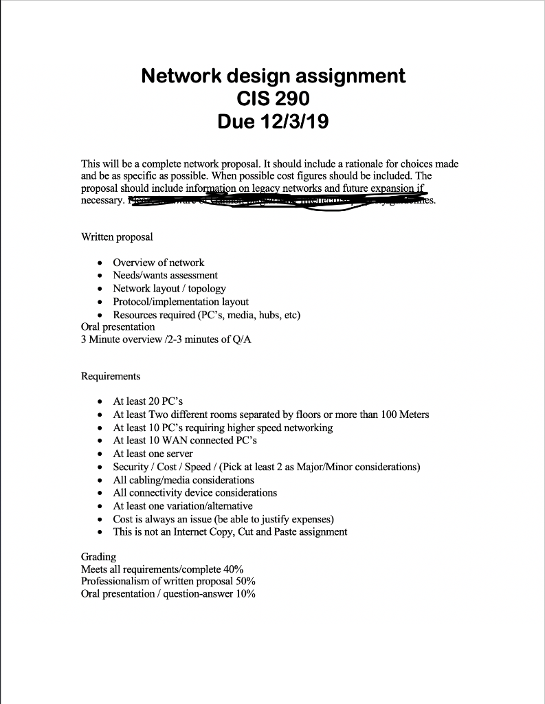 Network design assignment CIS 290 Due 12/3/19 This | Chegg.com