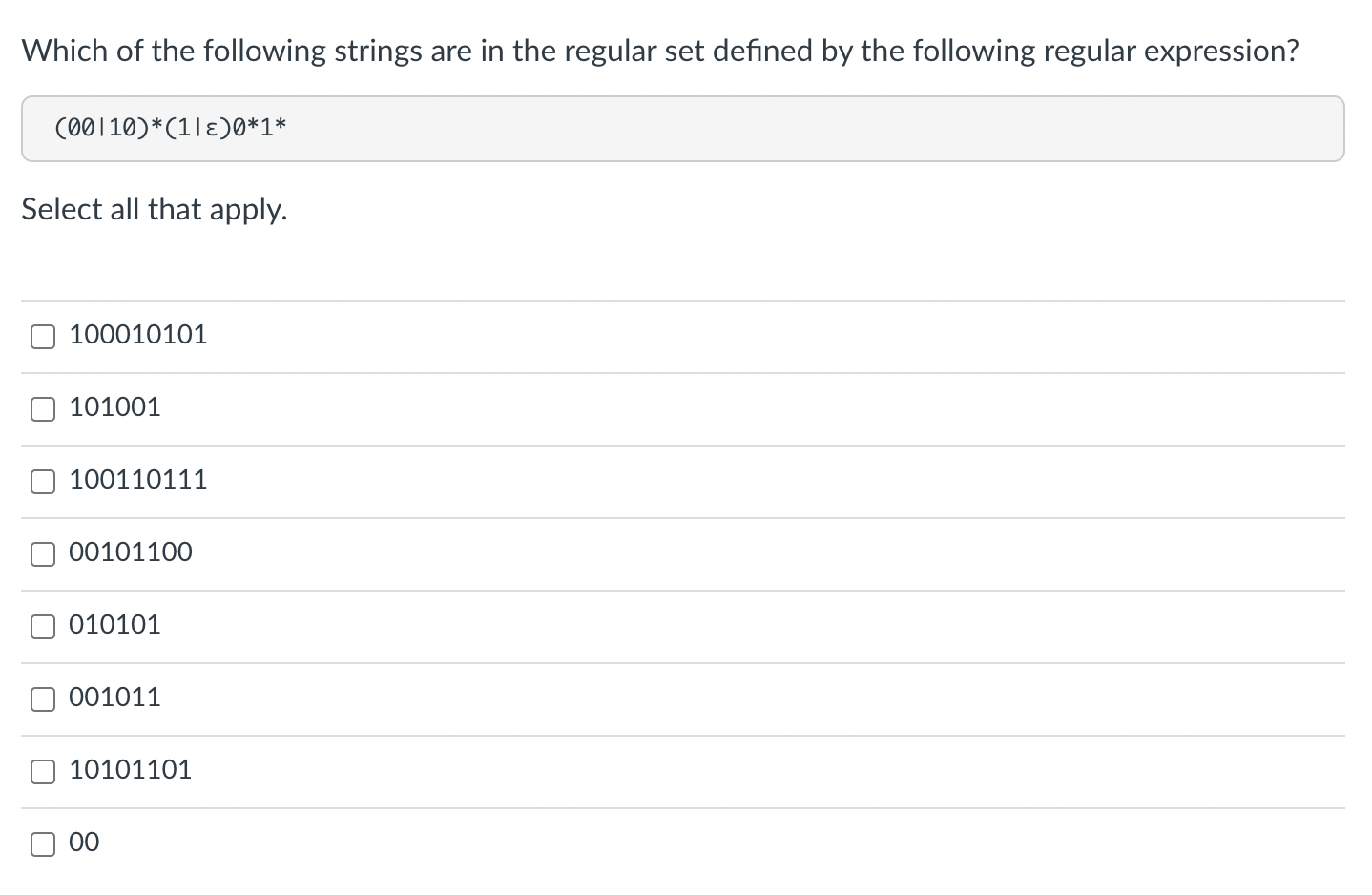 Solved Which of the following strings are in the regular set | Chegg.com