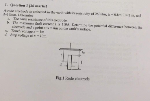 Solved 1. Question 1 120 marks] A rode electrode is embeded | Chegg.com