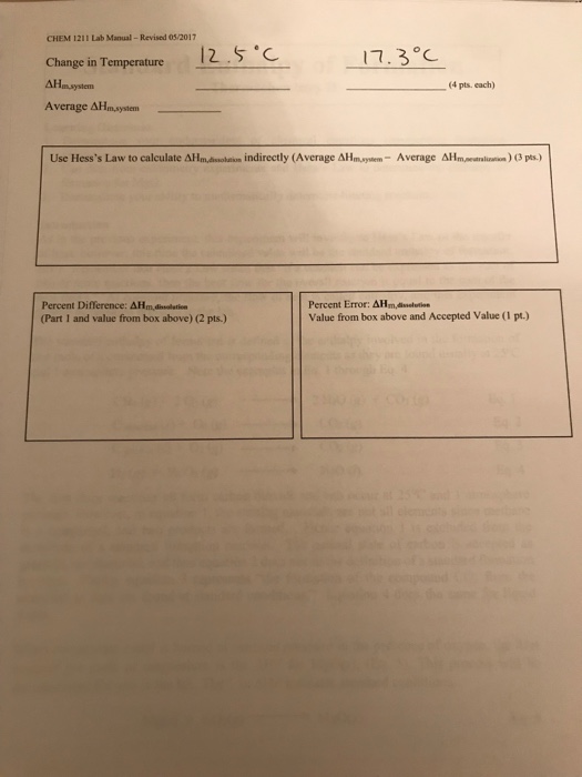 Solved Enthalpy of Dissolution and Neutralization Name | Chegg.com