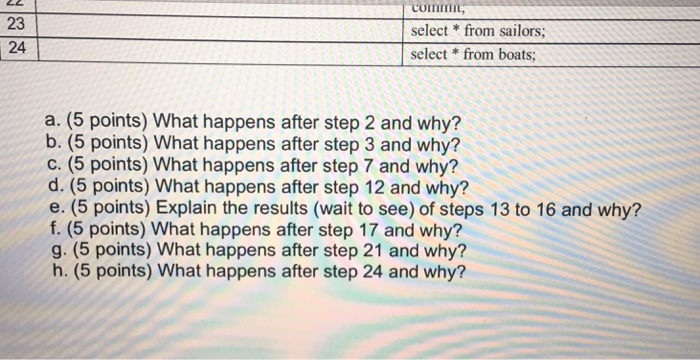 Solved --create tables CREATE TABLE boats ( bid integer, | Chegg.com