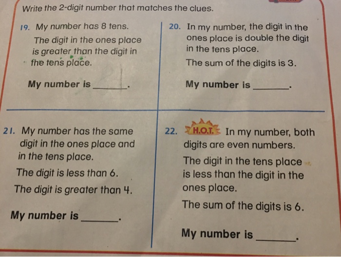 Solved Write the 2-digit number that matches the clues. 19. | Chegg.com