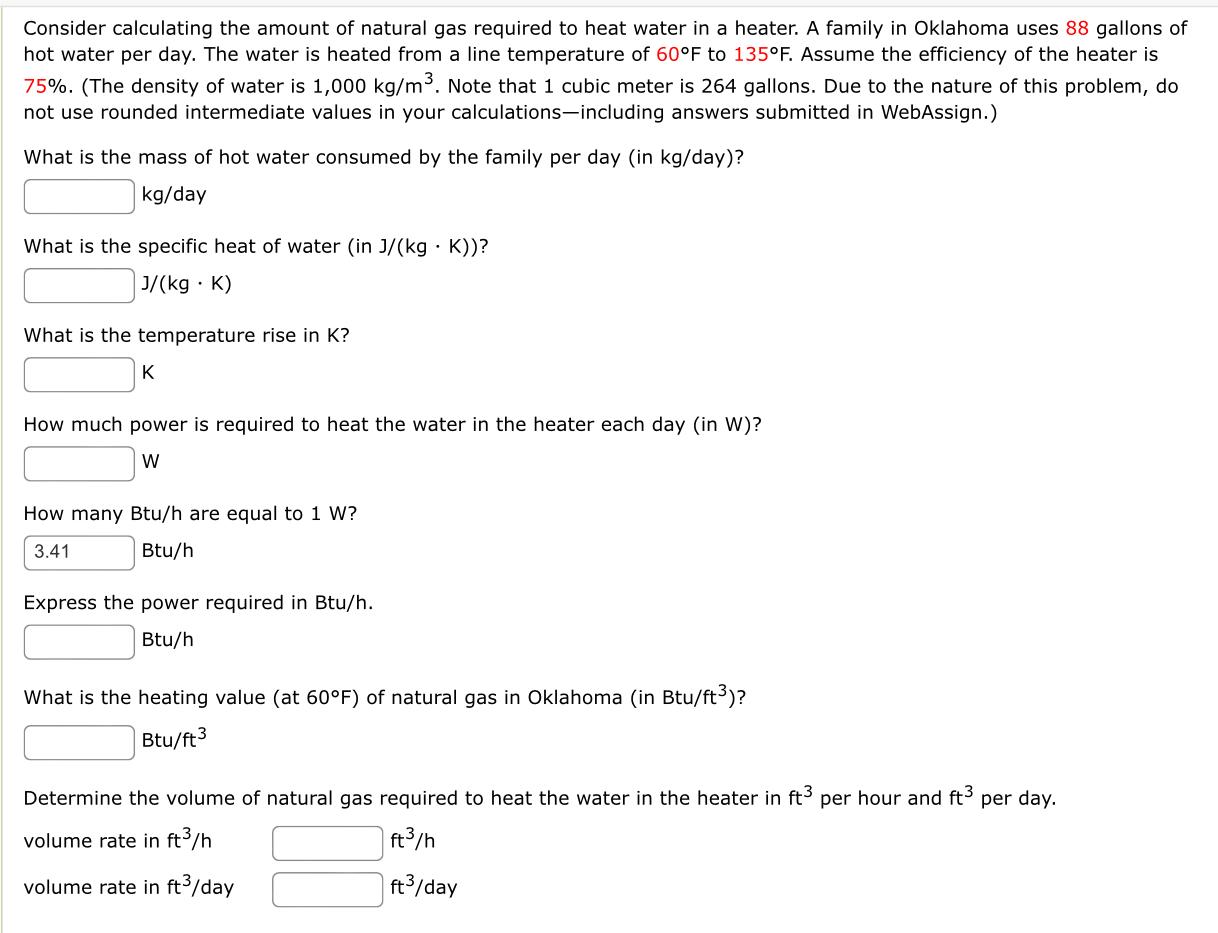Consider calculating the amount of natural gas | Chegg.com