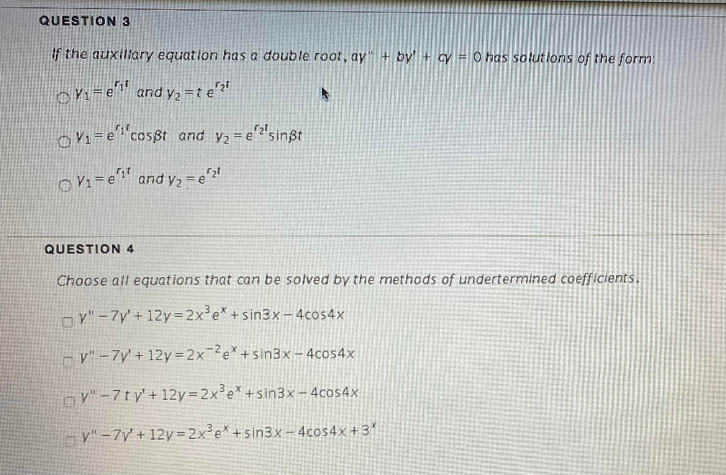 Solved QUESTION 3 If the auxiliary equation has a double | Chegg.com