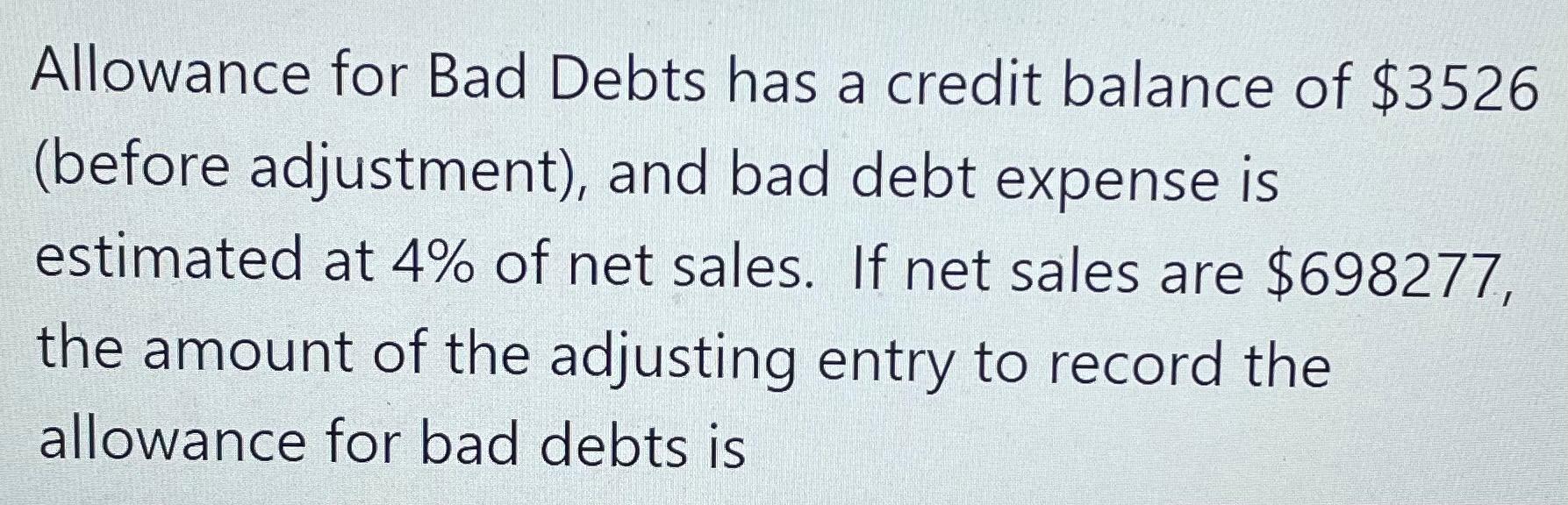 Solved a Allowance for Bad Debts has a credit balance of | Chegg.com
