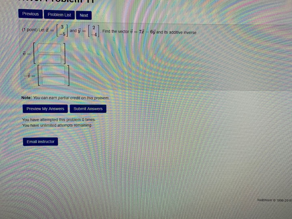 Solved Previous Problem List Next (1 point) Let = and y = | Chegg.com