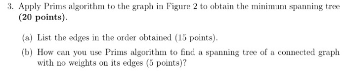 Solved 3. Apply Prims algorithm to the graph in Figure 2 to | Chegg.com