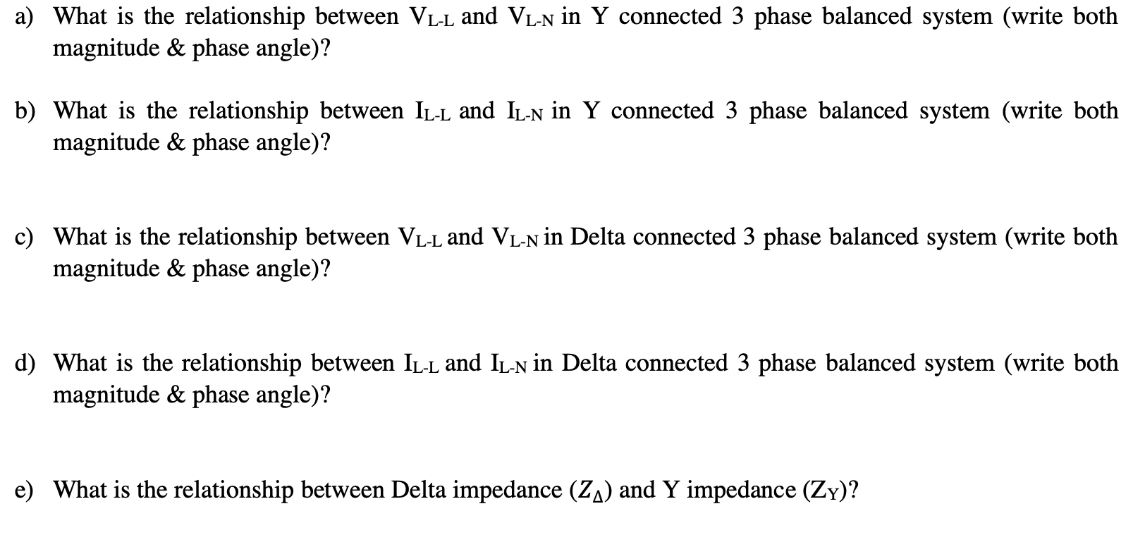 Solved a) What is the relationship between Vl-L and Vl-n in | Chegg.com