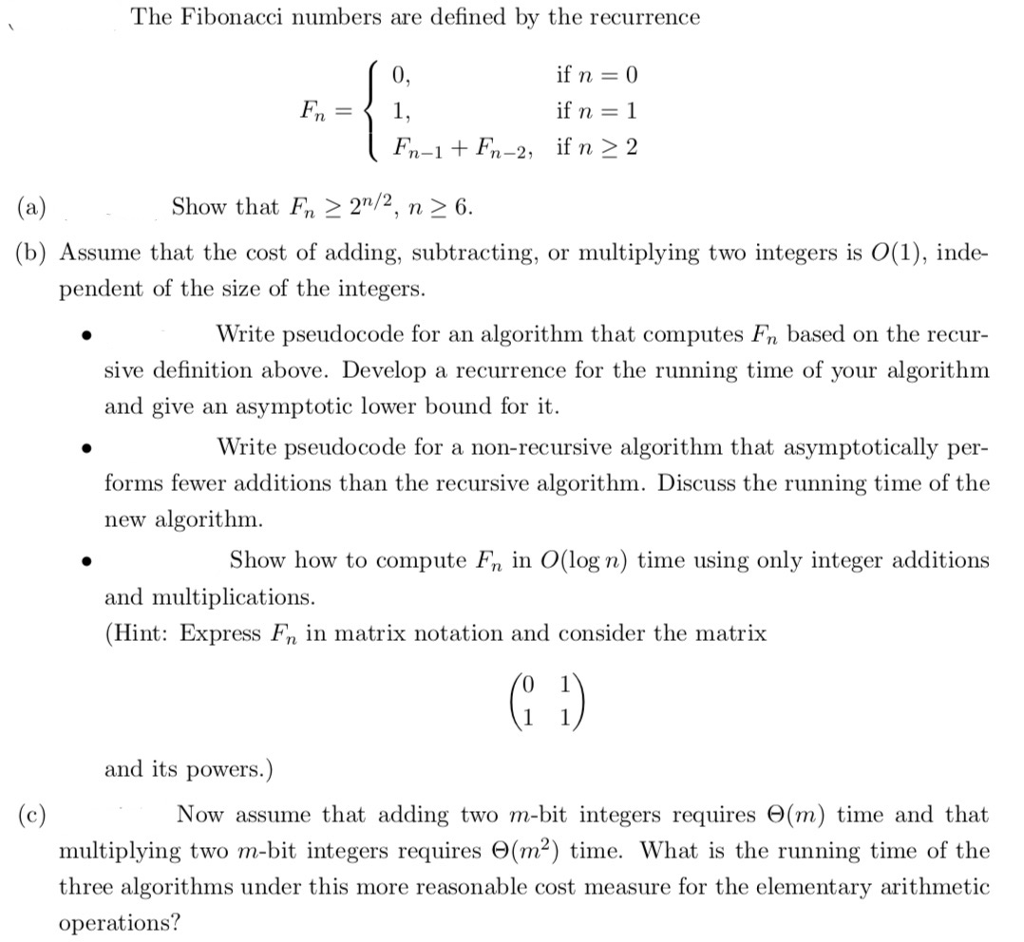 Solved The Fibonacci numbers are defined by the recurrence | Chegg.com