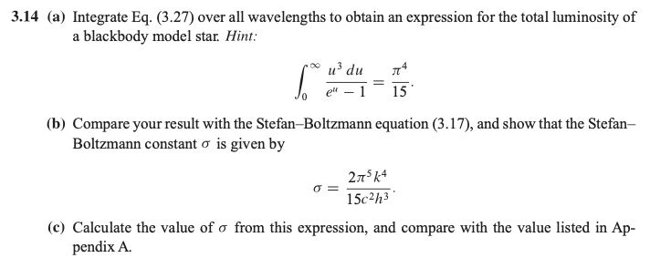 Solved (a) Integrate Eq. (3.27) over all wavelengths to | Chegg.com