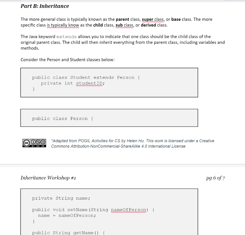 Solved Inheritance Workshop - Please Answer complete post | Chegg.com