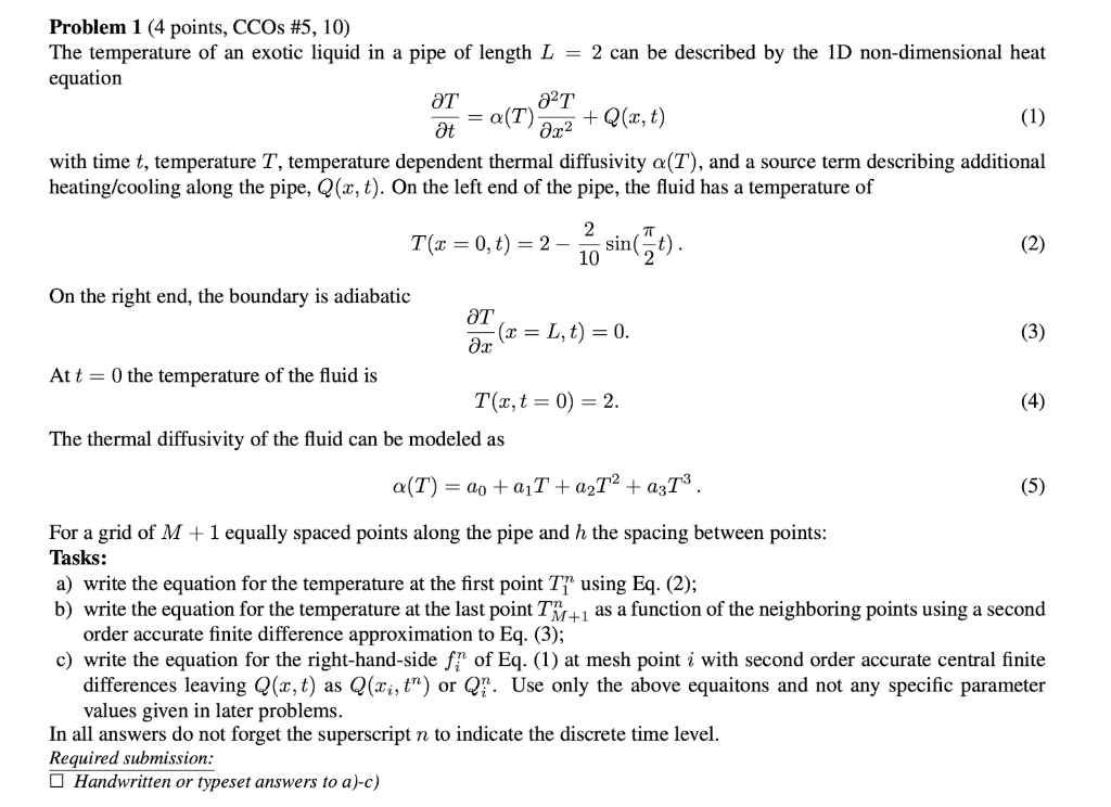 Problem 1 (4 points, CCOs \#5, 10) The temperature of | Chegg.com