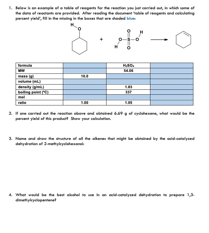 Solved 1. Below is an example of a table of reagents for the | Chegg.com