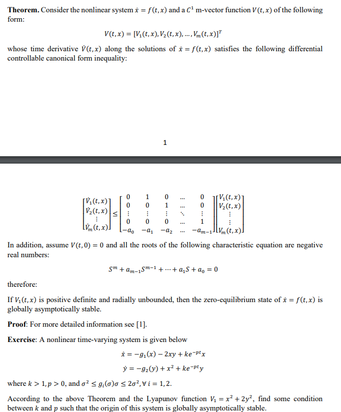 Solved Theorem. Consider the nonlinear system x˙=f(t,x) and | Chegg.com