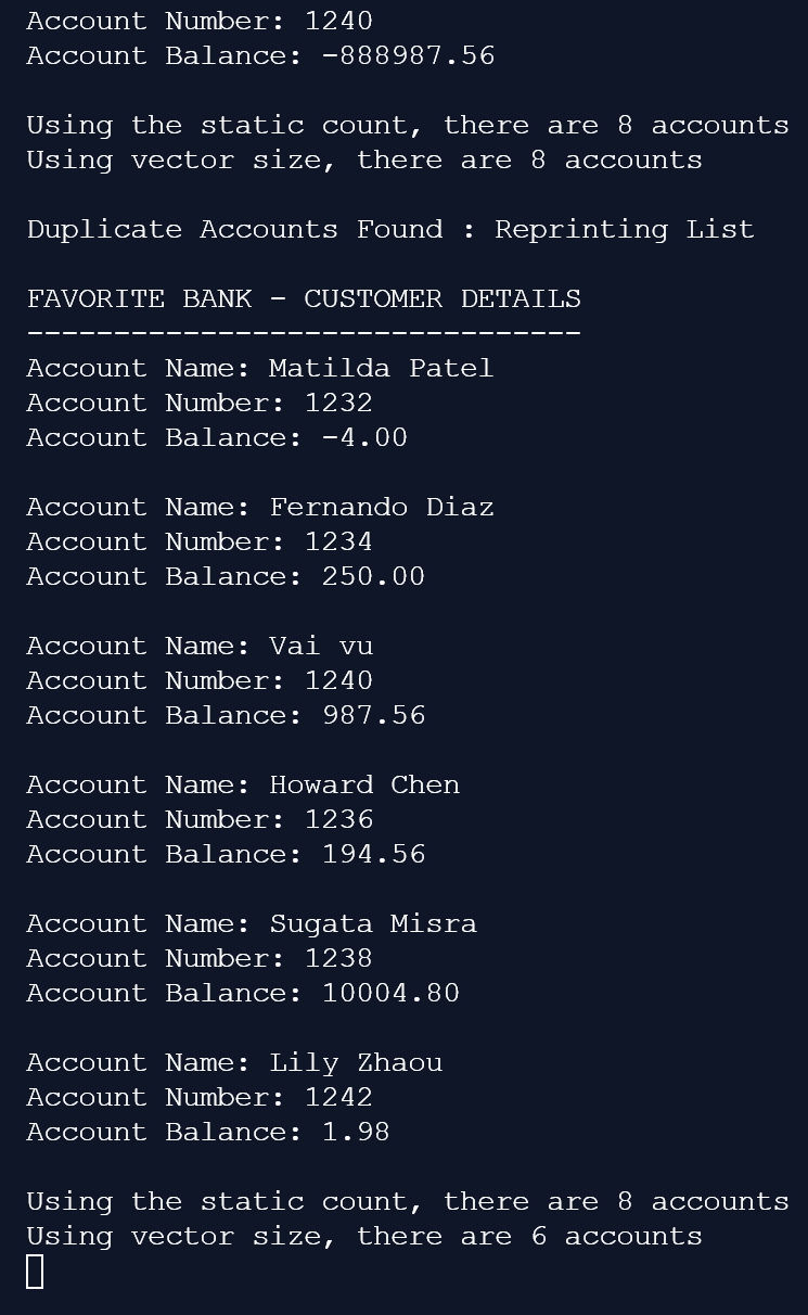Solved Upgrade the BankAccount class to store accounts in | Chegg.com