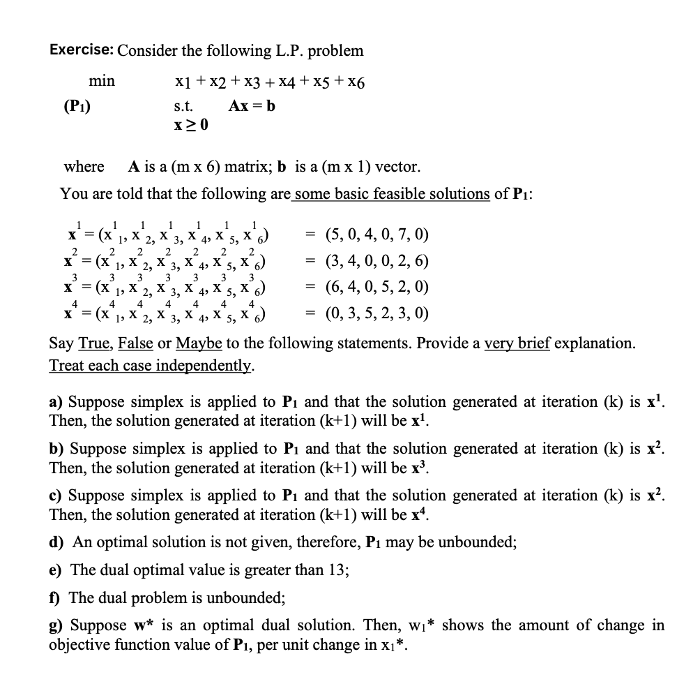 Solved Exercise: Consider the following L.P. | Chegg.com