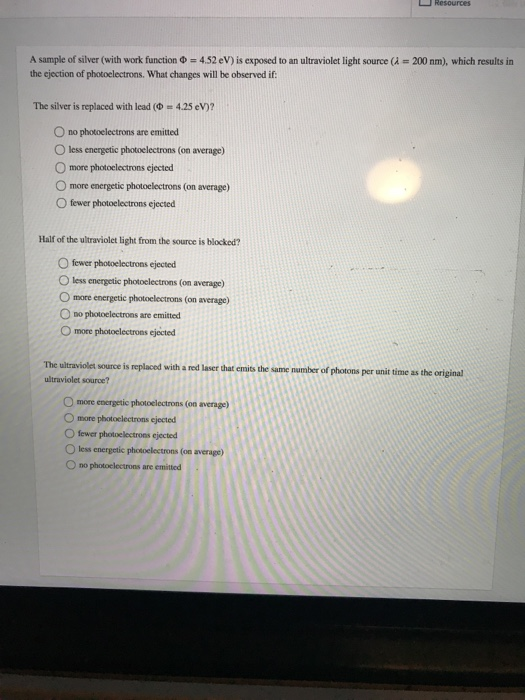 Solved Resources A sample of silver (with work function Φ = | Chegg.com