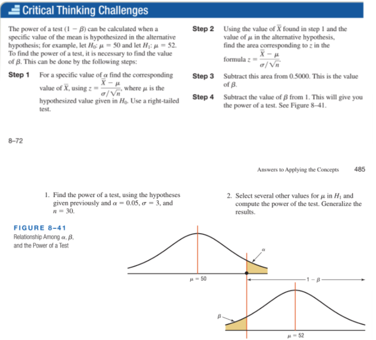 Solved The power of a test (1−β) can be calculated when a | Chegg.com