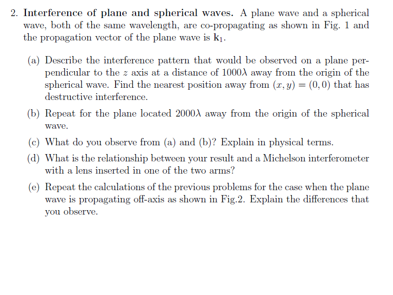 Solved 2. Interference of plane and spherical waves. A plane | Chegg.com