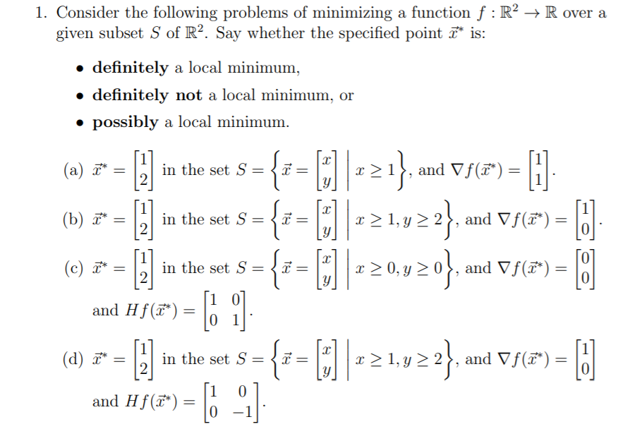 Solved 1 Consider The Following Problems Of Minimizing A