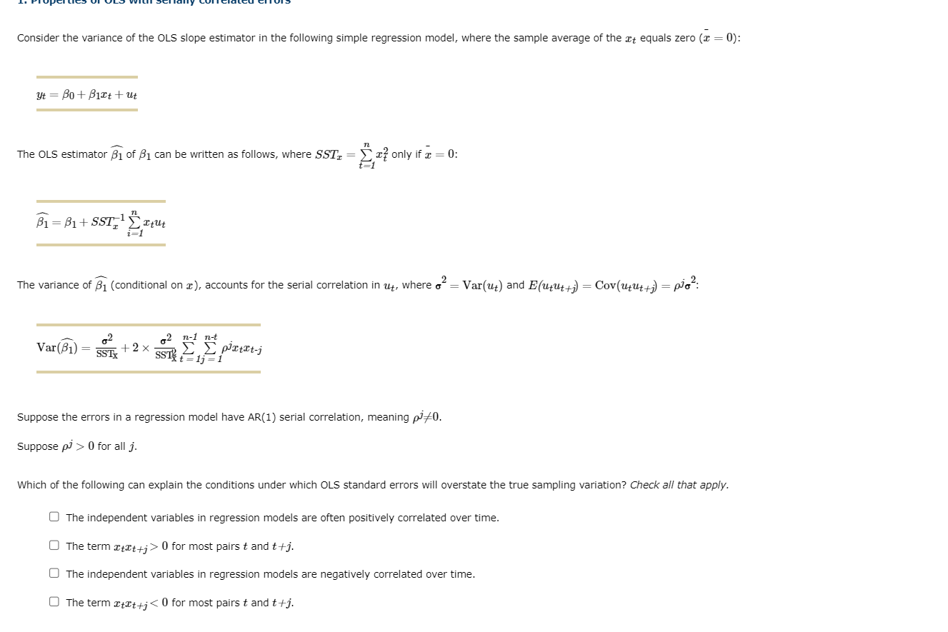 Solved Consider the variance of the OLS slope estimator in | Chegg.com