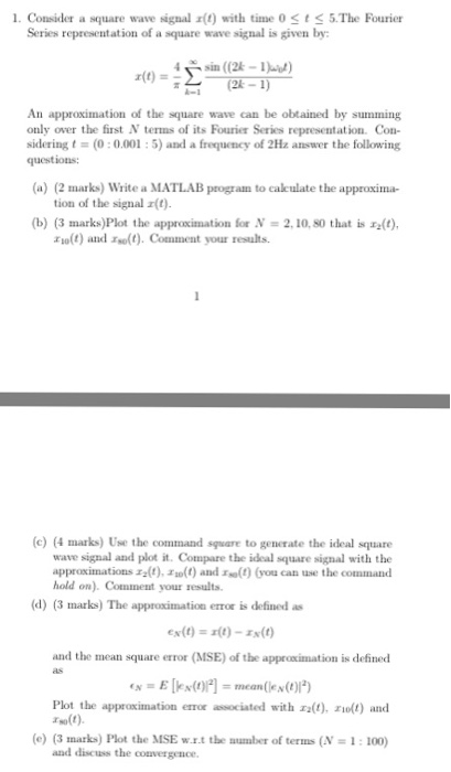 Solved 1. Consider a square wave signal r(t) with time 0 t | Chegg.com