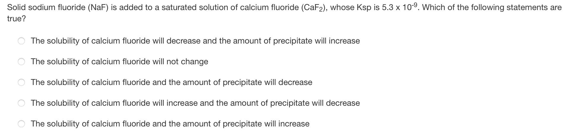 Solved Solid sodium fluoride (NaF) is added to a saturated | Chegg.com